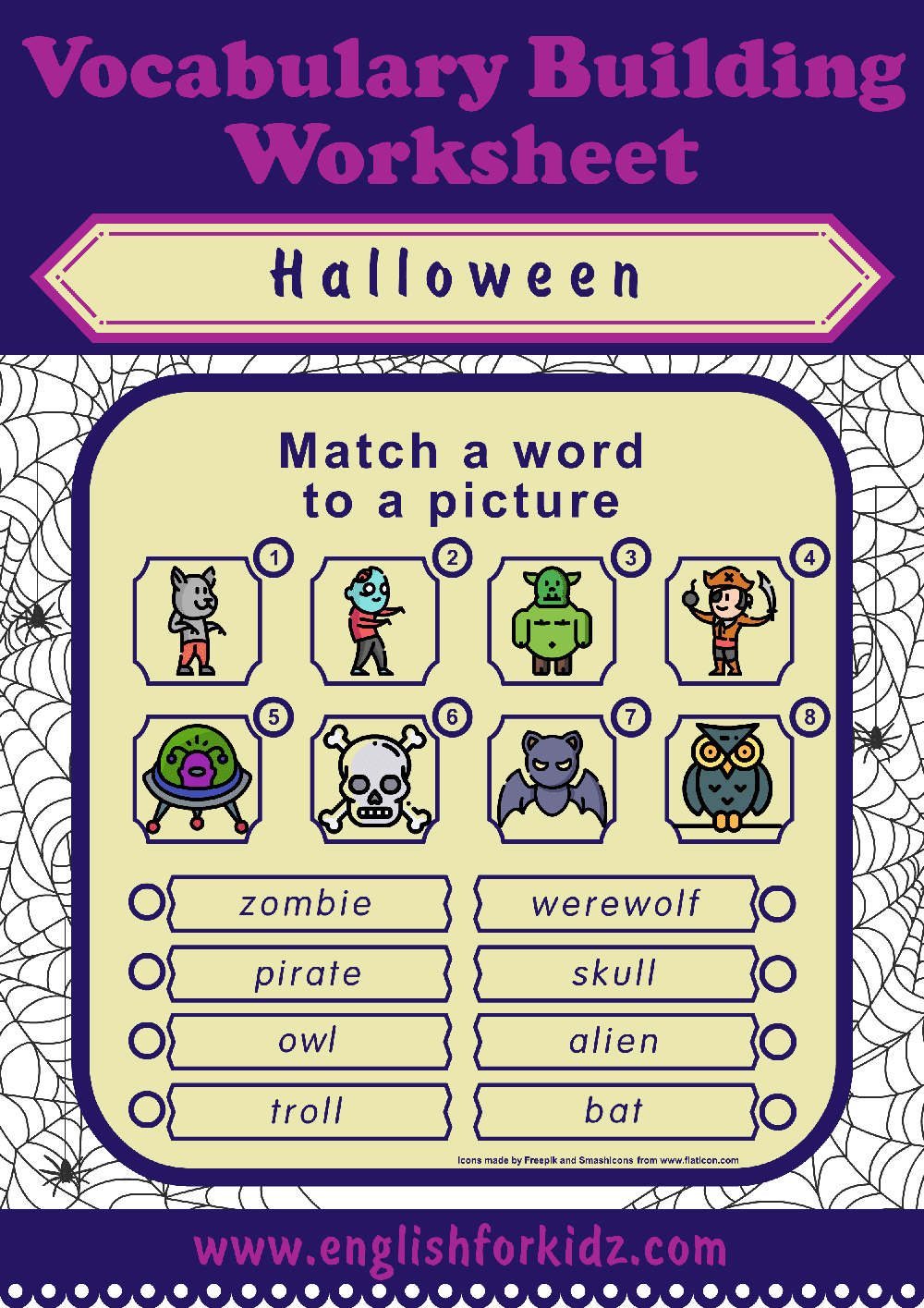 Halloween Worksheets: Word to Picture Matching