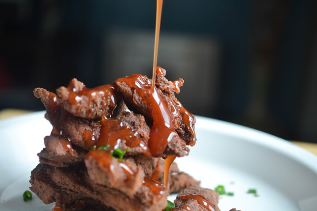 Greedy Girl : Chocolate fried chicken tenders with maple ketchup
