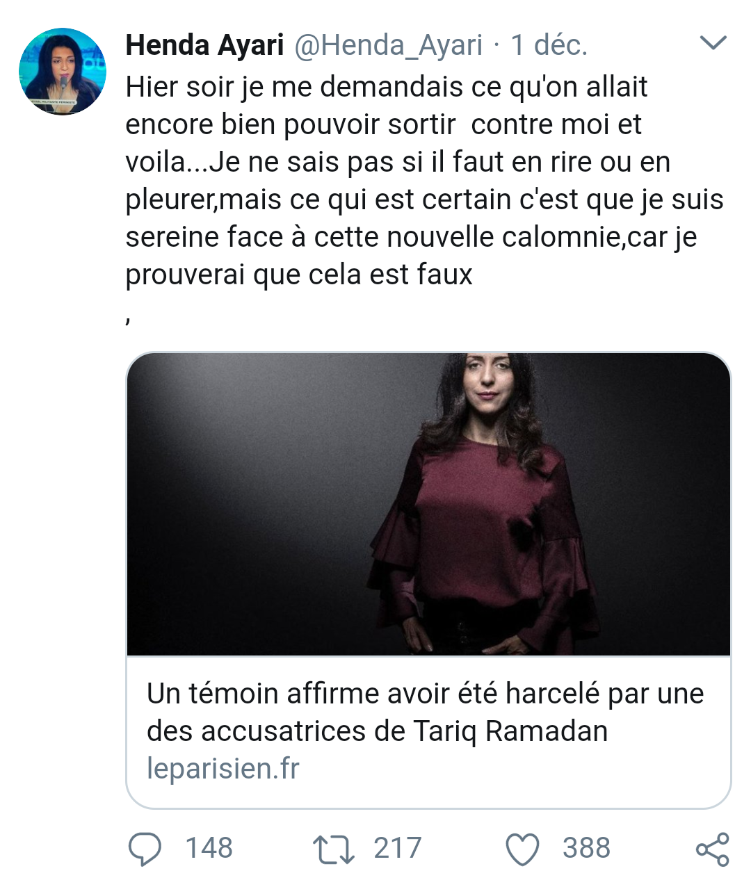 Dossier Tariq Ramadan (8) : Refus de remise en liberté, Henda Ayari la harceleuse, ultime joker.