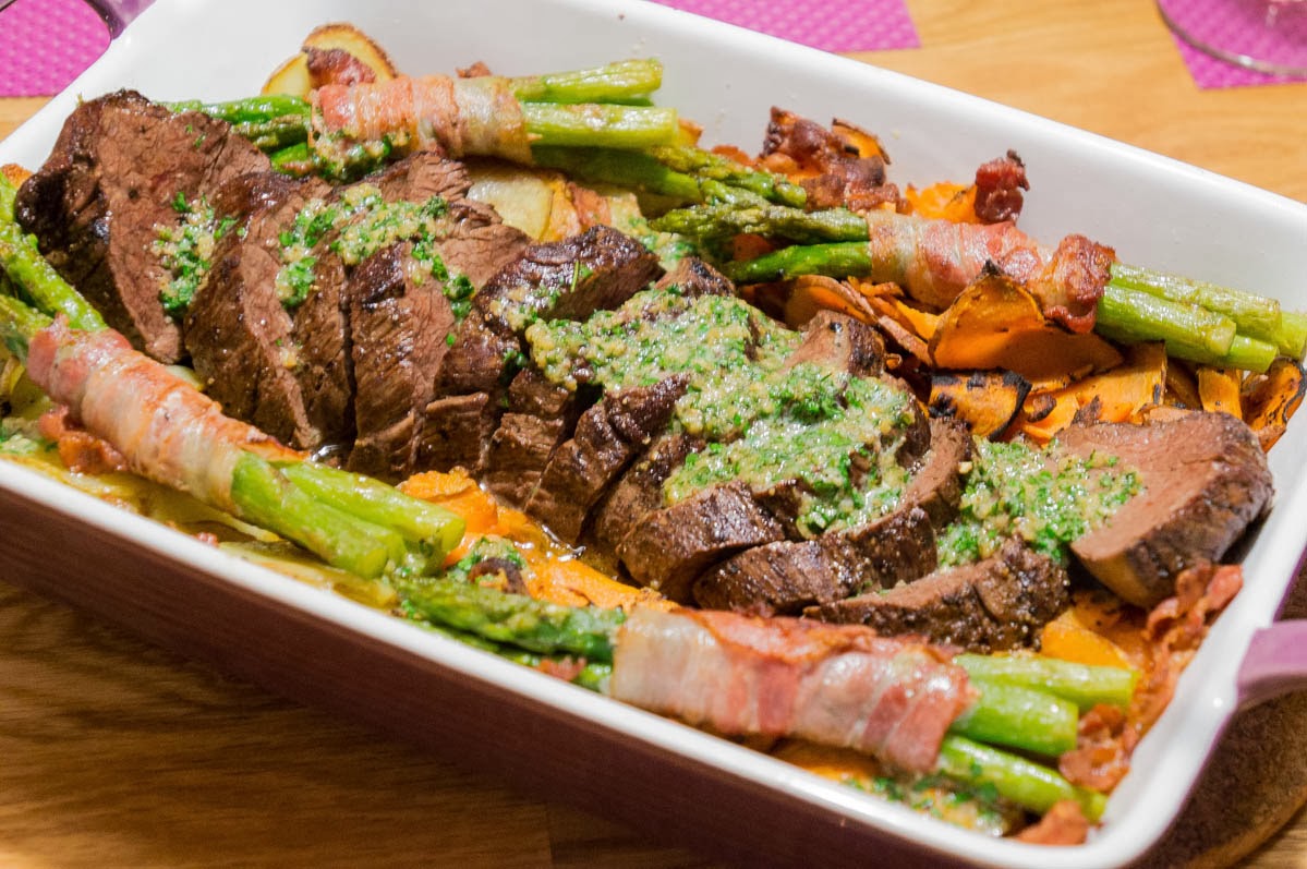 Oxfilé Provençale med råstekt sötpotatis