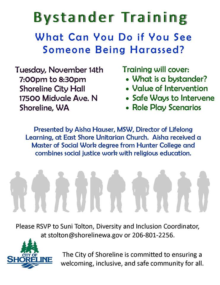 Shoreline Area News: Bystander Training on Tuesday