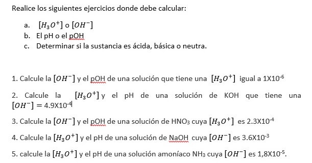 QUÍMICA GRADO 9º INEM: TALLER PARA CALCULAR EL pH y pOH