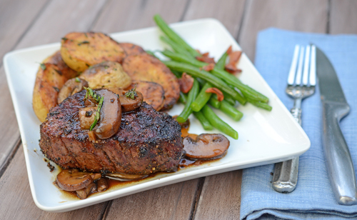 High Low Beef Filet with Marsala Portobello Sauce