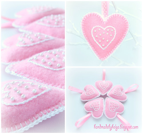 Handmade by Helga: Pink hearts decorated with plastic beads