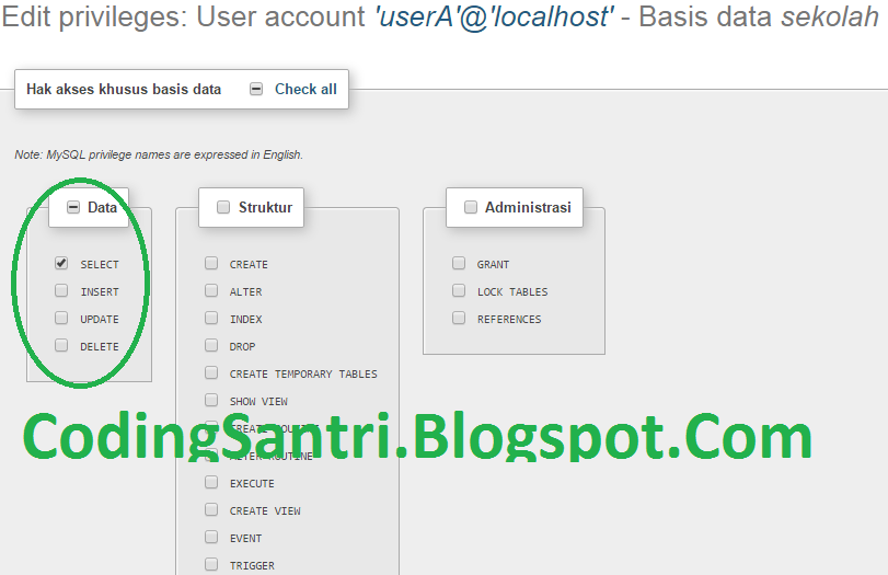 Cara membuat Hak Akses Database, Security Database - Programmer Darussalam