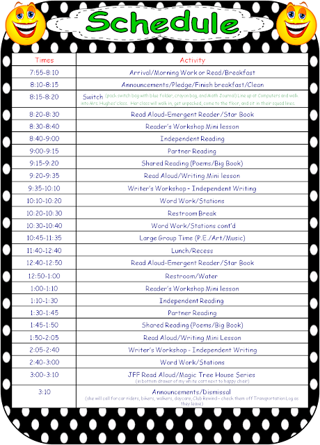 Planet Happy Smiles: My Schedule for 1st Grade