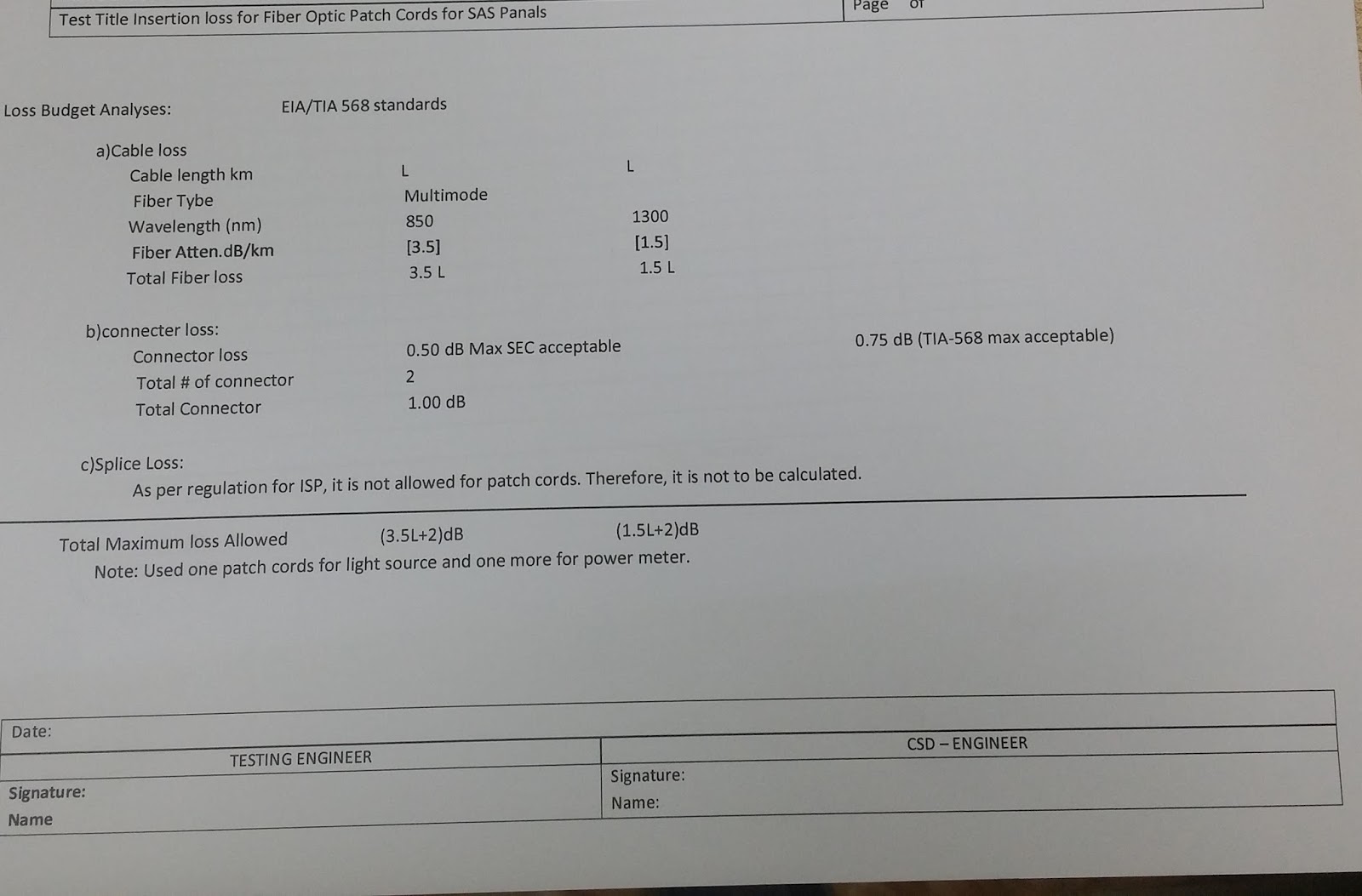 Substation Testing and Commissioning: FIBER OPTIC TEST FORMAT