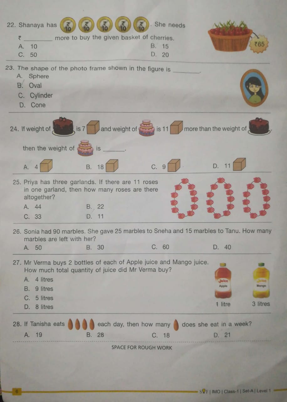 IMO SOF CLASS 1 Maths 2018-2019 Question Paper