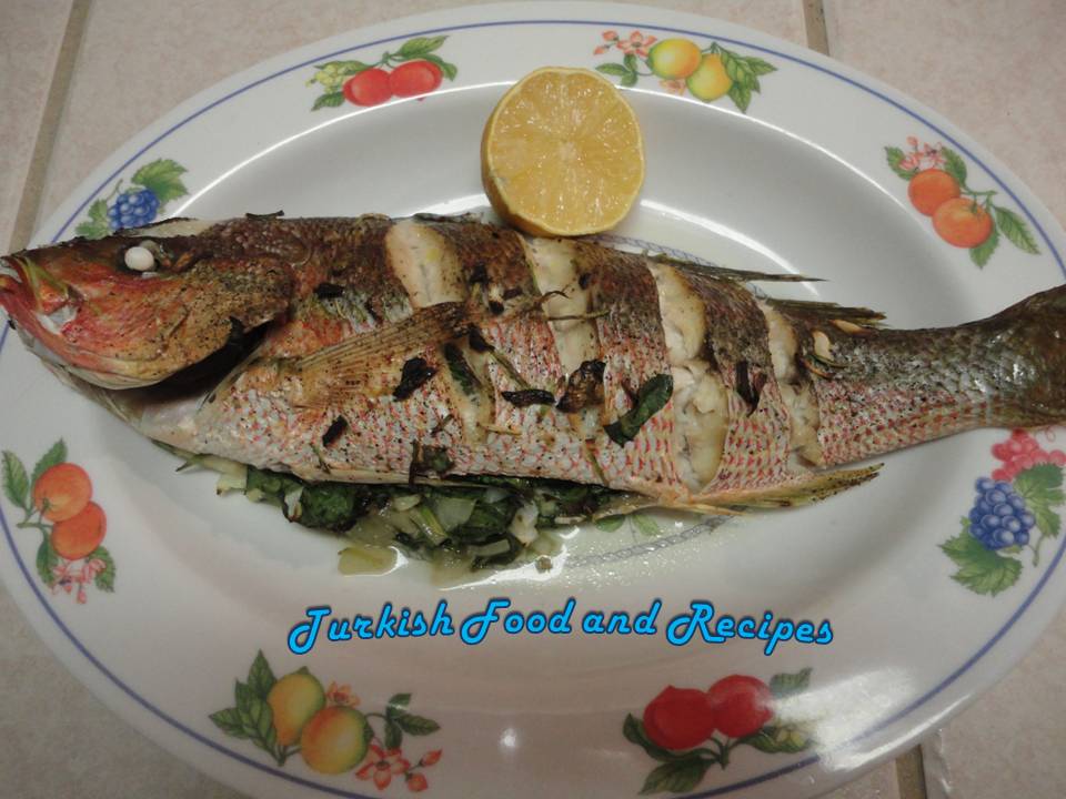 Turkish Food & Recipes: Stuffed Roasted Yellowtail Snapper (Firinda ...