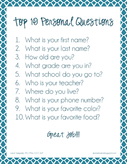 Ms. Lane's SLP Materials: Expressive Language: Top Ten Easy Personal ...