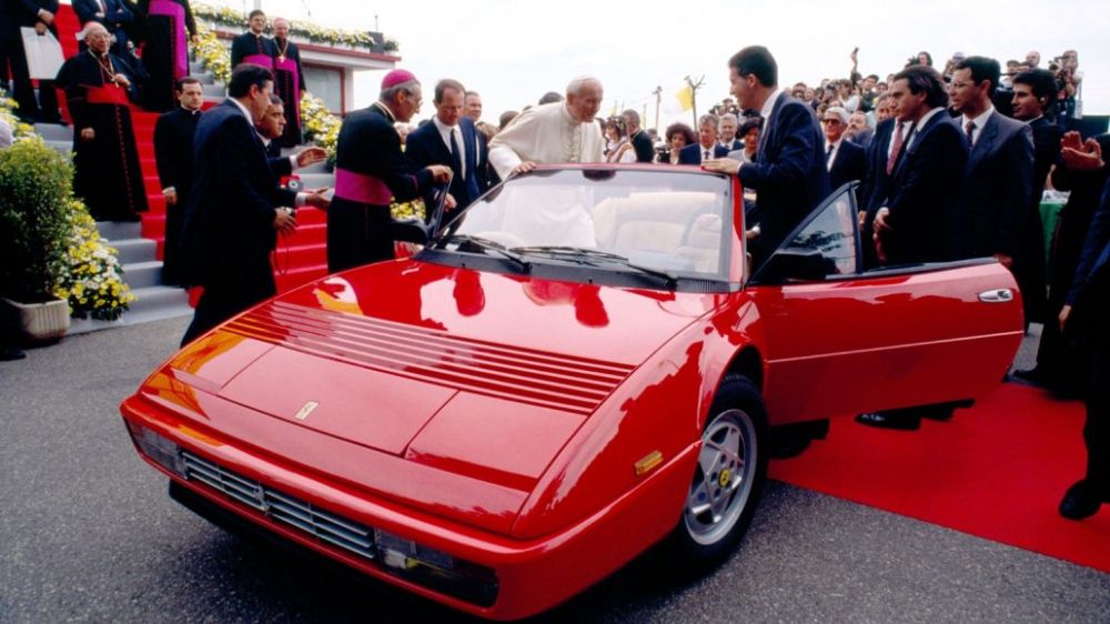Pope John Paul II in a Brand New Ferrari Mondial Cabriolet in Fiorano ...