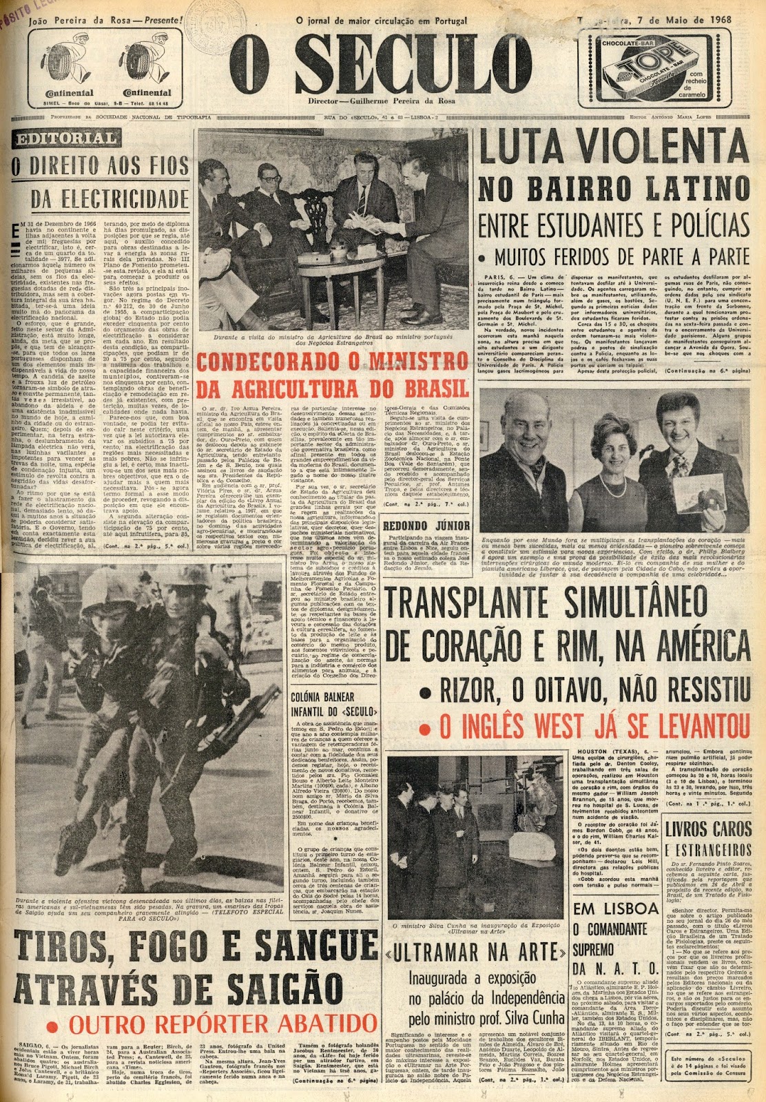 portadaloja: Notícias em Portugal sobre o Maio de 1968, em França