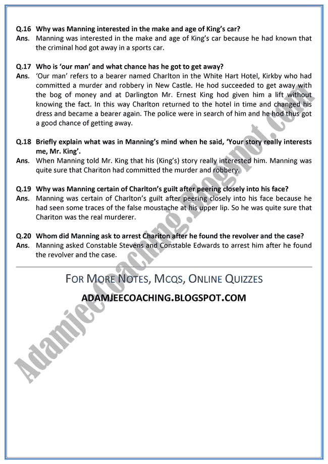 Adamjee Coaching: English XI - [The Hostile Witness] - Short Question ...