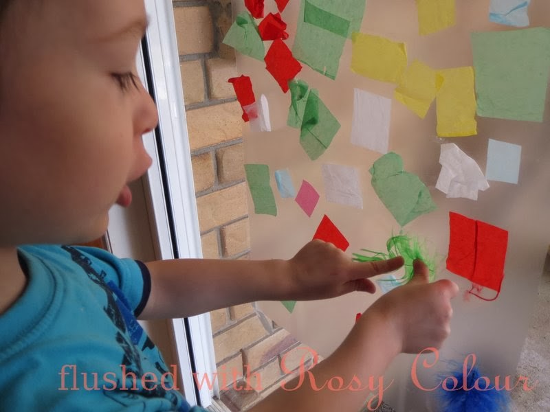 Flushed with Rosy Colour: Sticky Tissue Paper and Feathers Collage