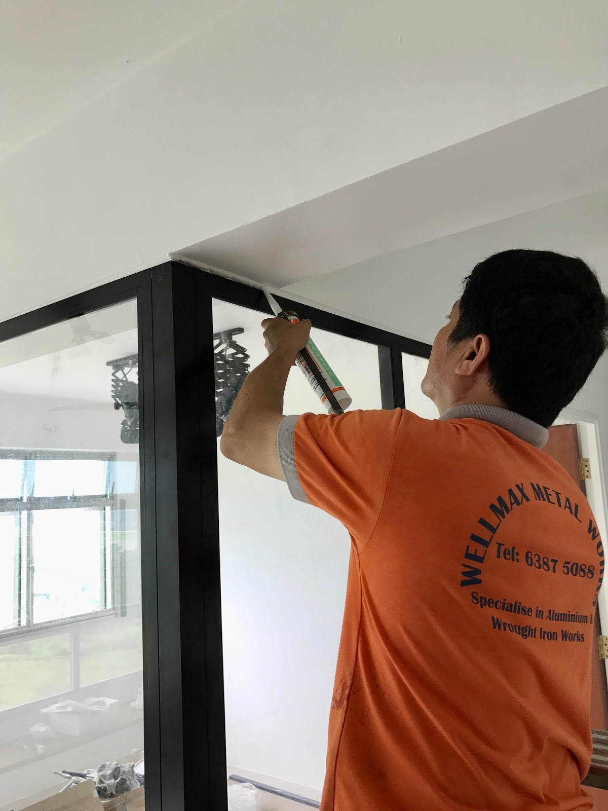 Room Glass Partition & Kitchen Fixed Glass Panels Plus Swing Door With ...