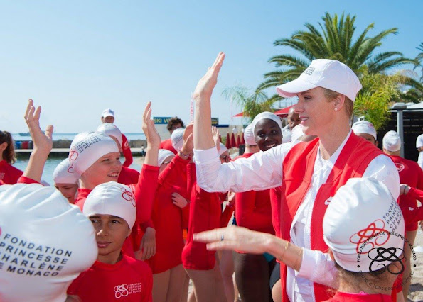 Princess Charlene attends the Water Safety Day at Larvotto Beach