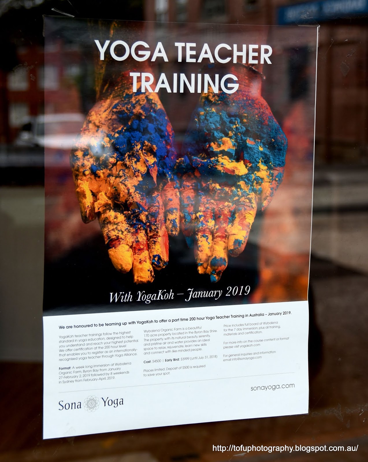 Tofu Photography: Yoga teacher training poster on a yoga studio window ...