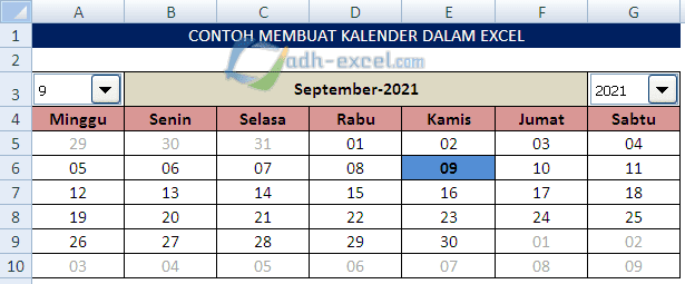 Cara Membuat Kalender di Excel - ADH-EXCEL.COM Tutorial