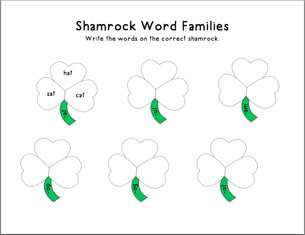 Mrs. Ludwig's Speech Room: Shamrock Word Families
