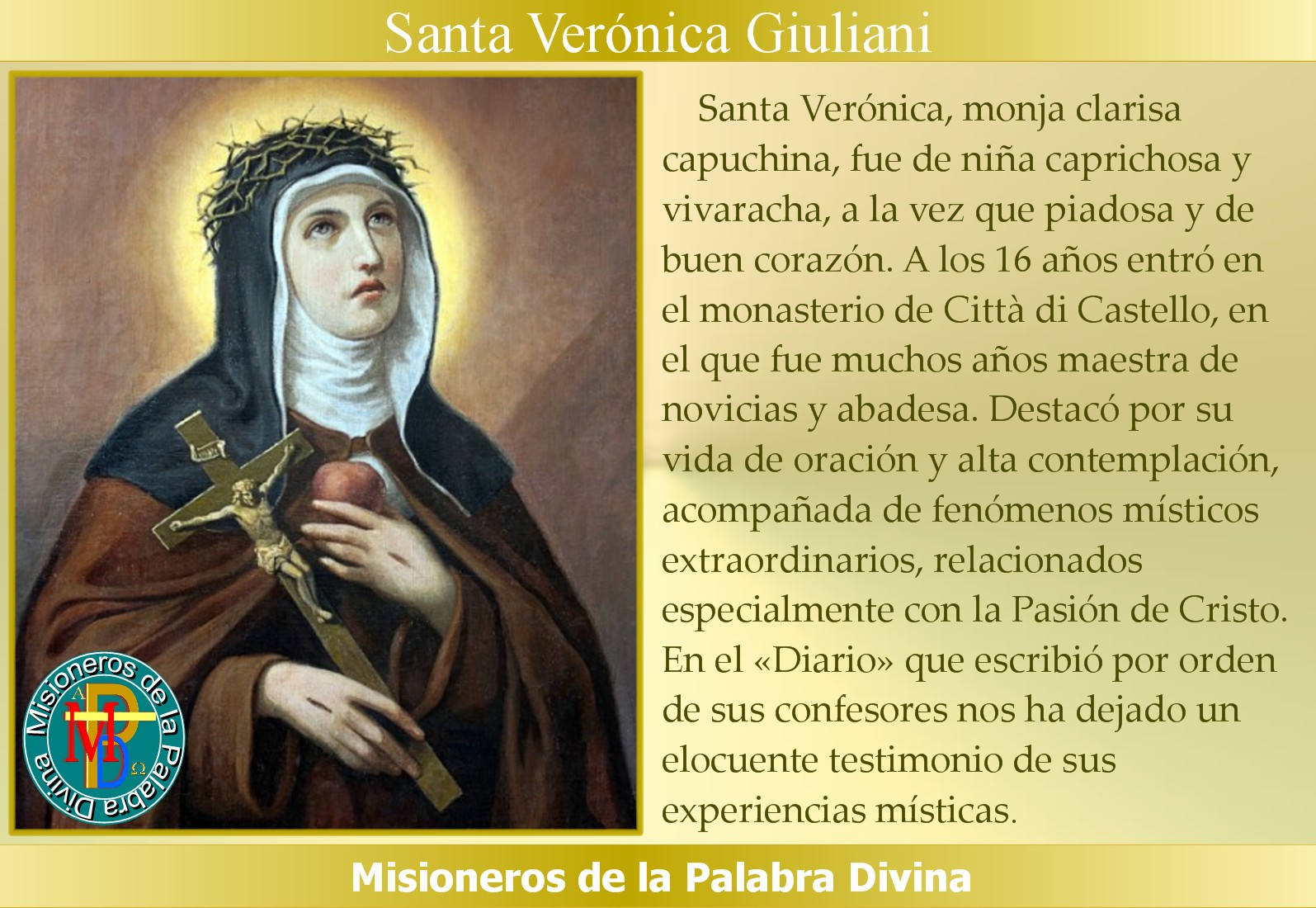 Misioneros de la Palabra Divina: SANTORAL - SANTA VERÓNICA GIULIANI
