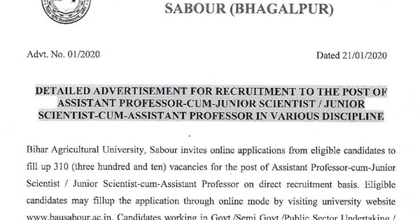 Bihar Agricultural University Assistant Professor-Scientist Job ...