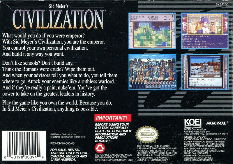PUBLICADOS BRASIL: Civilization - SNES - 1995