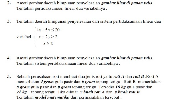 MATEMATIKA DI SMA: SOAL SOAL ULANGAN BAB PROGRAM LINEAR