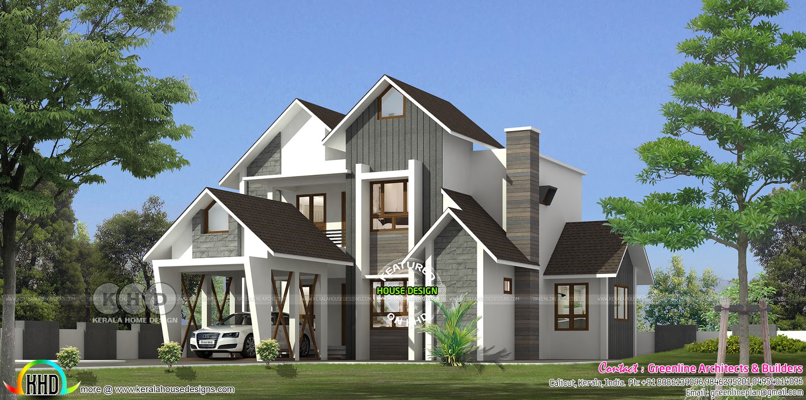 Sloping roof ultra modern 2318 sq-ft home - Kerala Home Design and ...
