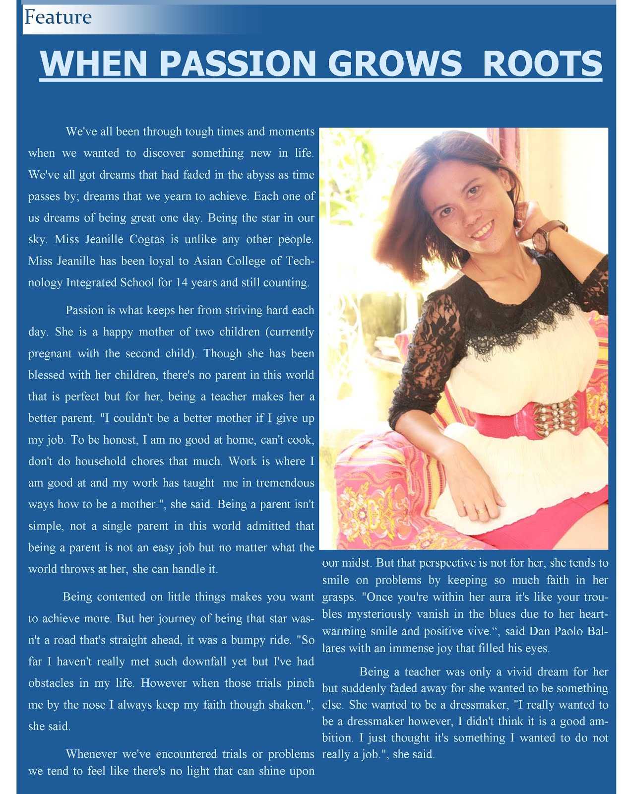 Ms Jeanille SAMPLE TWO PAGE FEATURE ARTICLE LAYOUT 2017 2018 Ms Jeanille SAMPLE TWO PAGE FEATURE ARTICLE LAYOUT 2017 2018