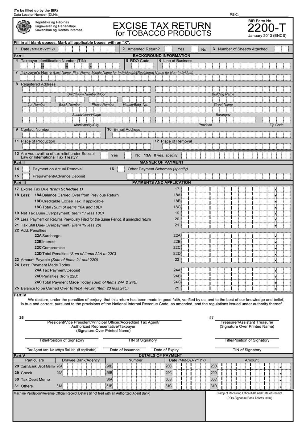 busapcom: BIR Form No. 2200-T