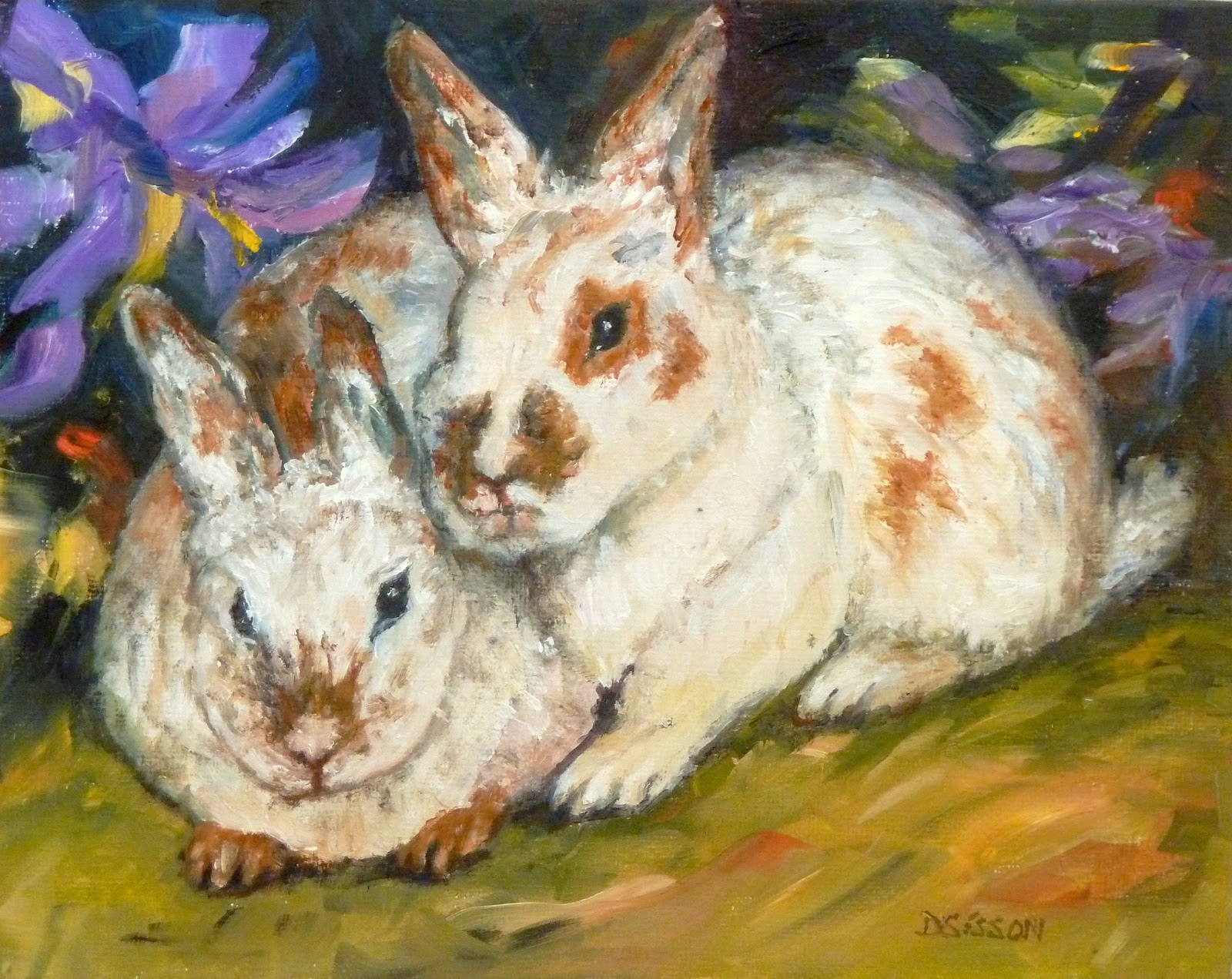 Daily Painting Projects: Pair of Bunnies Commissioned Oil Painting ...