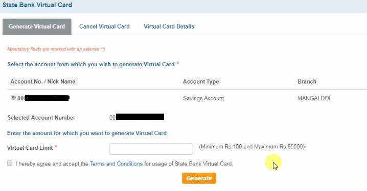 How to generate SBI virtual card?