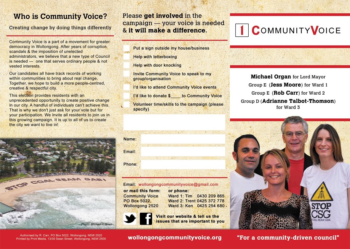 Community Voice for Wollongong Council Ward 1: Election leaflet hot off ...