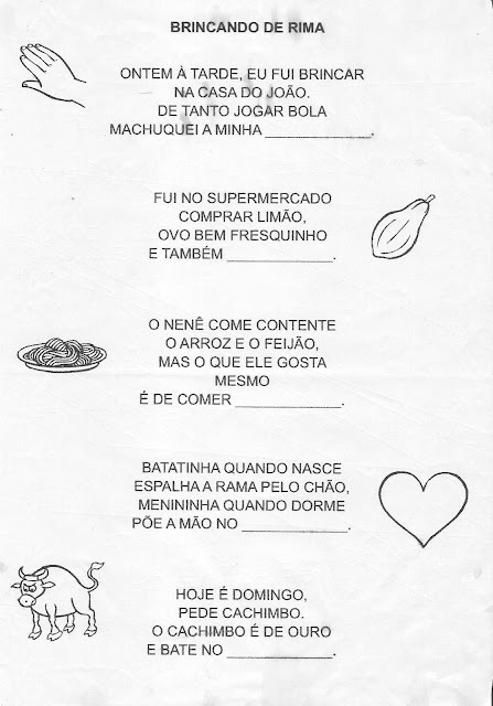 Cantinho de Atividades Escolares Profª Alexandra: Rimas