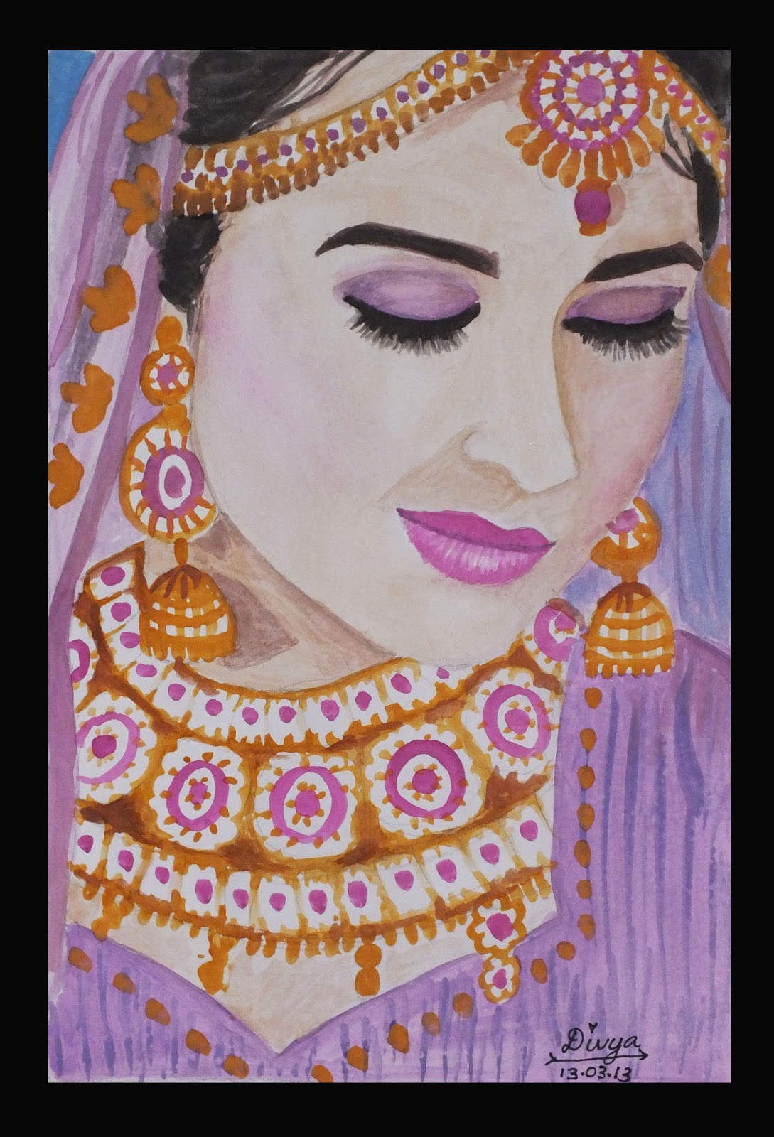 Sketching & Painting: Water colour painting of indian bride