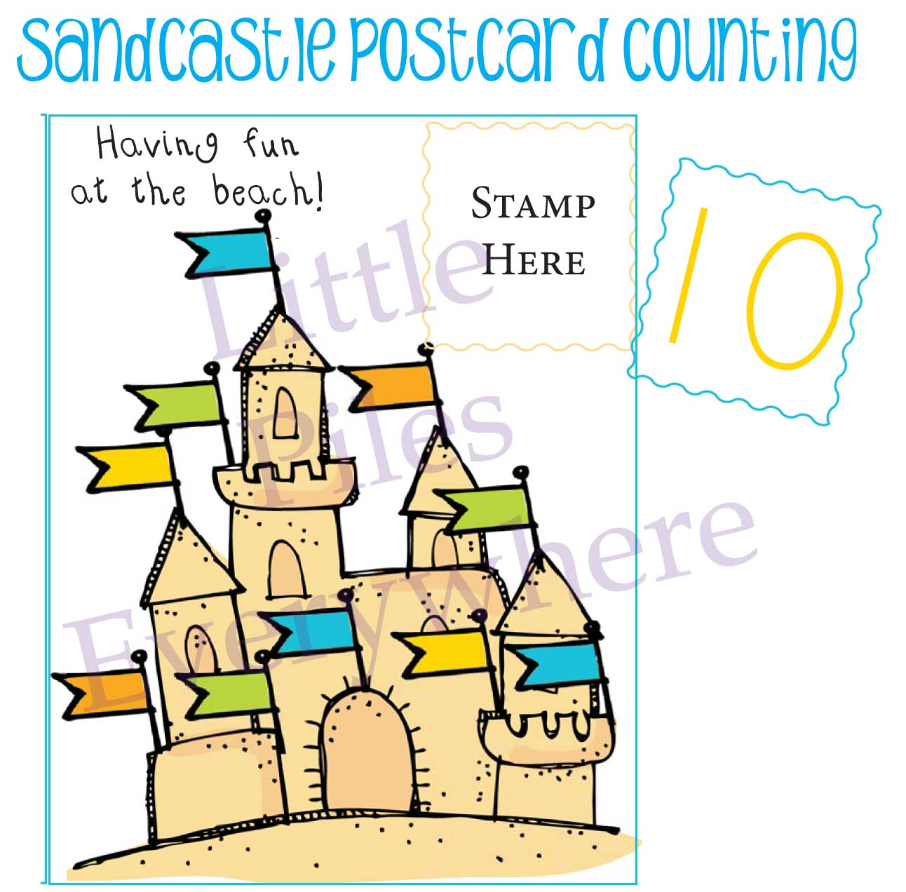 Little Piles Everywhere: Sandcastle Postcard Counting