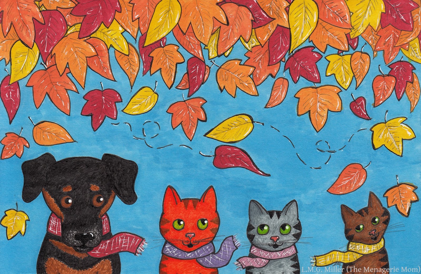 Four-Legged Furballs: Caturday Art: Happy (almost) Autumn!