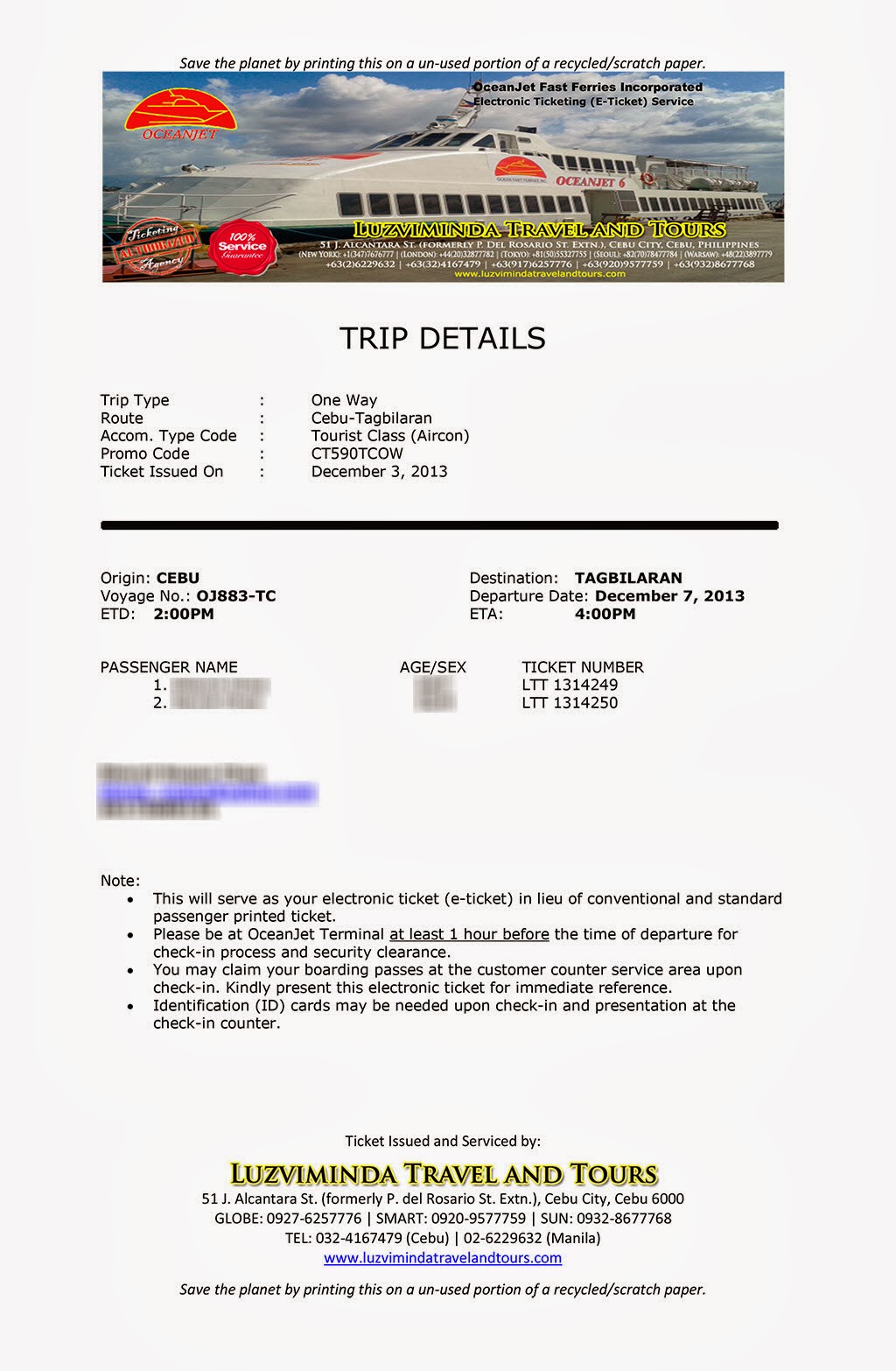 Service: Ocean Jet via Luzviminda Travel and Tours ~ Sheng Reviews