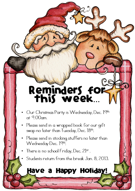 Ms. Clement's Blog: Reminders for December 17-21...