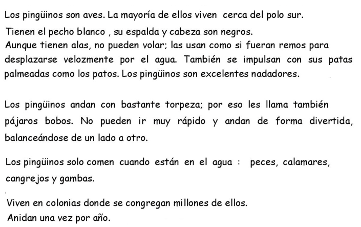 Lengua Castellana: Comprensión de lectura: Los pingüinos