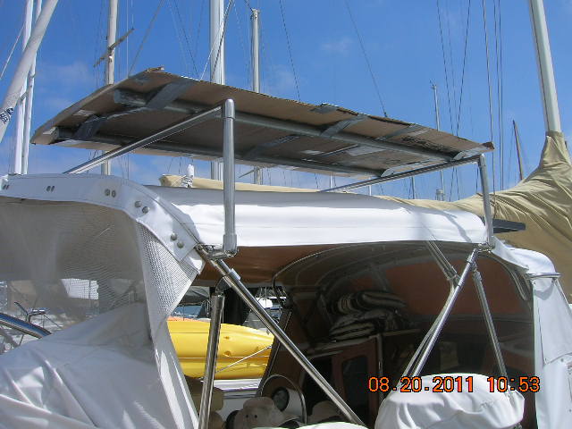 Chip & Debbie Willis on s\v Elegant'sea: Solar panel bimini mock up - 2011
