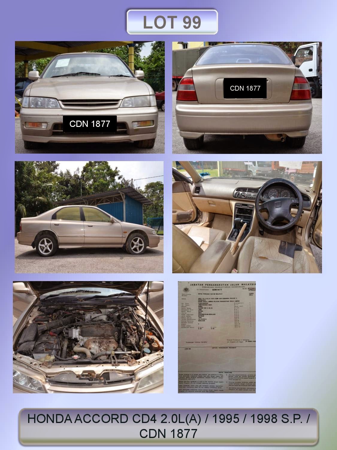 Bil 3/2014 | Lot 99 | HONDA ACCORD CD4 2.0L (A) | Reserve Price: RM4 ...