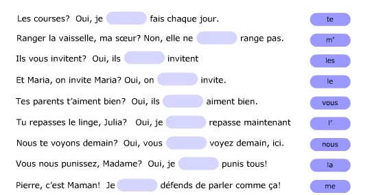 Français 4: Les Pronoms Compléments DIRECTS et INDIRECTS: ACTIVITÉS.
