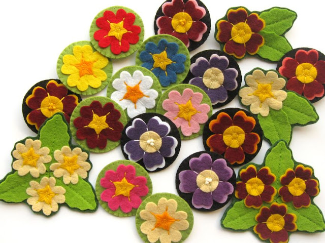 Bugs and Fishes by Lupin: New in My Shop: Felt Primroses and Auriculas ...