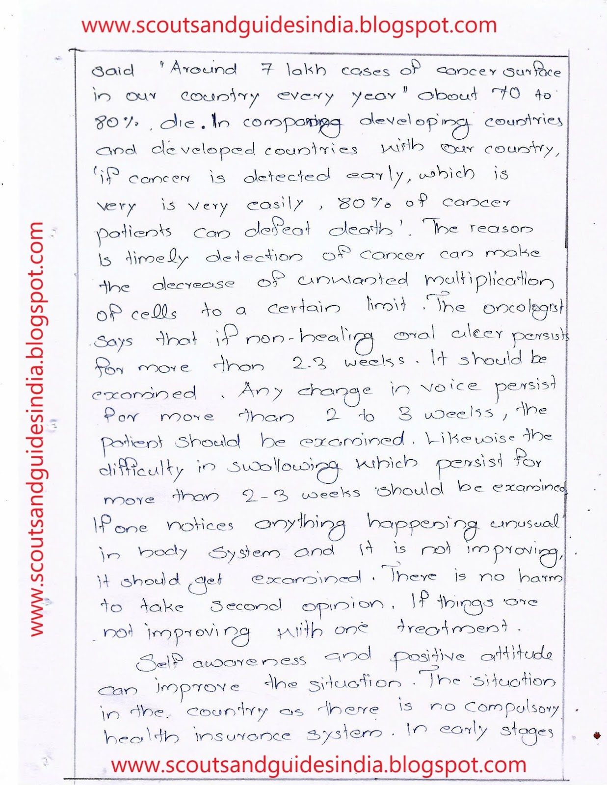 CANCER AWARENESS SCOUT AND GUIDE PROFICIENCY BADGE NOTES