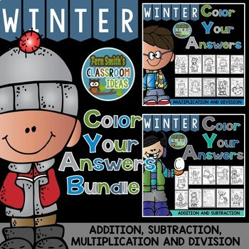 Three New Winter Themed Color Your Answers Resources for Addition and ...
