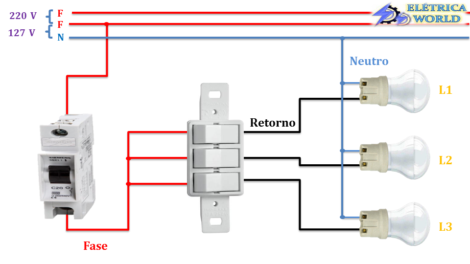 Interruptor triplo ou interruptor de 3 teclas | Elétrica World