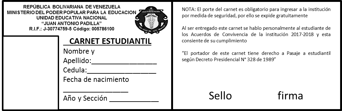 LICEO JUAN ANTONIO PADILLA: MODELO DE CARNET ESTUDIANTIL