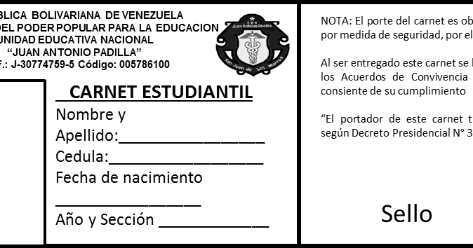 LICEO JUAN ANTONIO PADILLA: MODELO DE CARNET ESTUDIANTIL