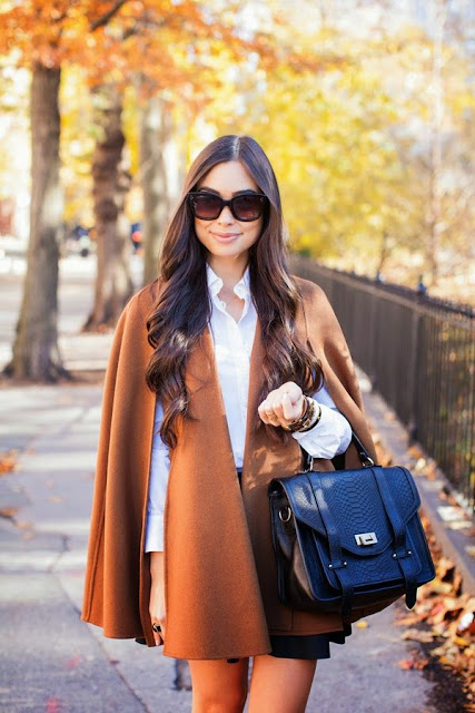 Street style coppered cape coat and fabulous wavy hair | Luvtolook ...